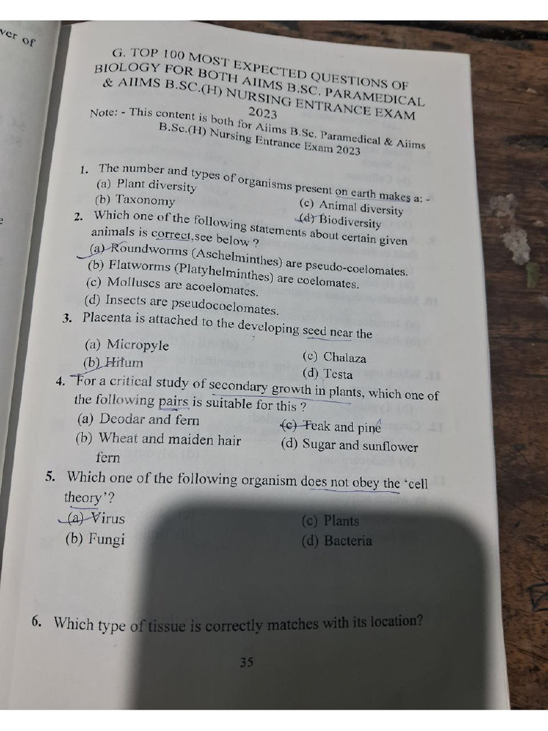 Aiims BSC Nursing Bio Questions | PDF