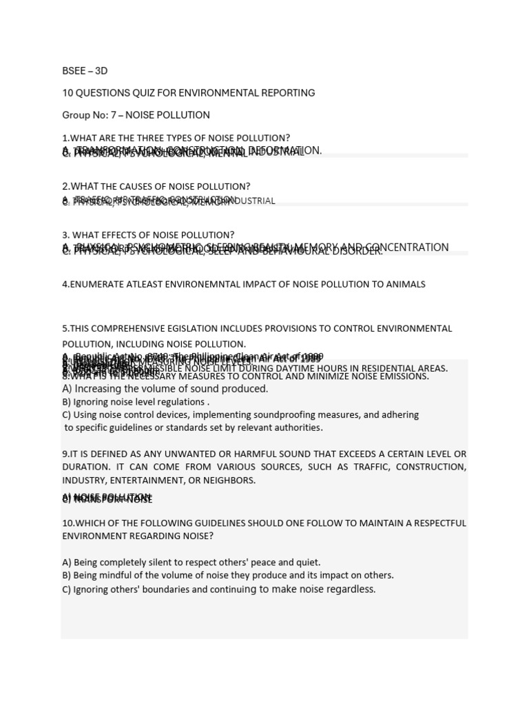 Group7-Noise Pollution-Quiz | PDF | Pollution | Determinants Of Health