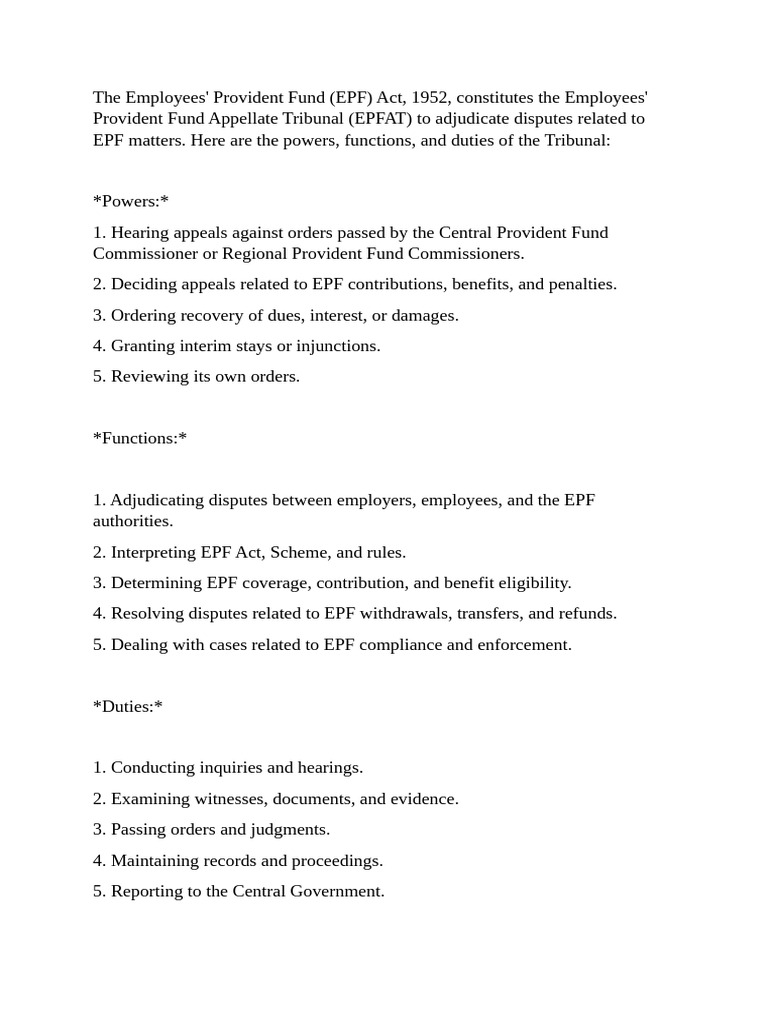 EPF Act 1952: Tribunal Powers & Functions | PDF | Law