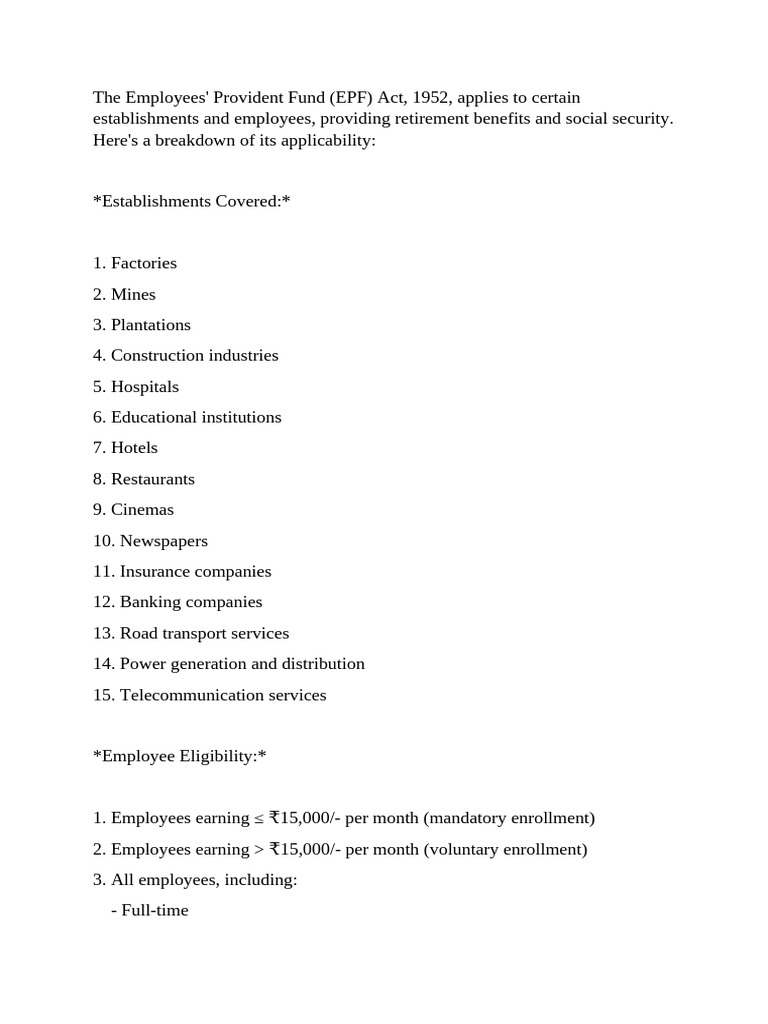 Explain The Applicability of EPF Act. | PDF