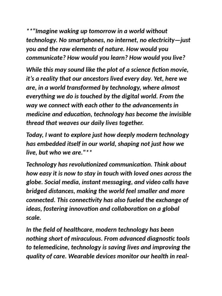Imagine Waking Up Tomorrow in A World Without Technology | PDF | Computing