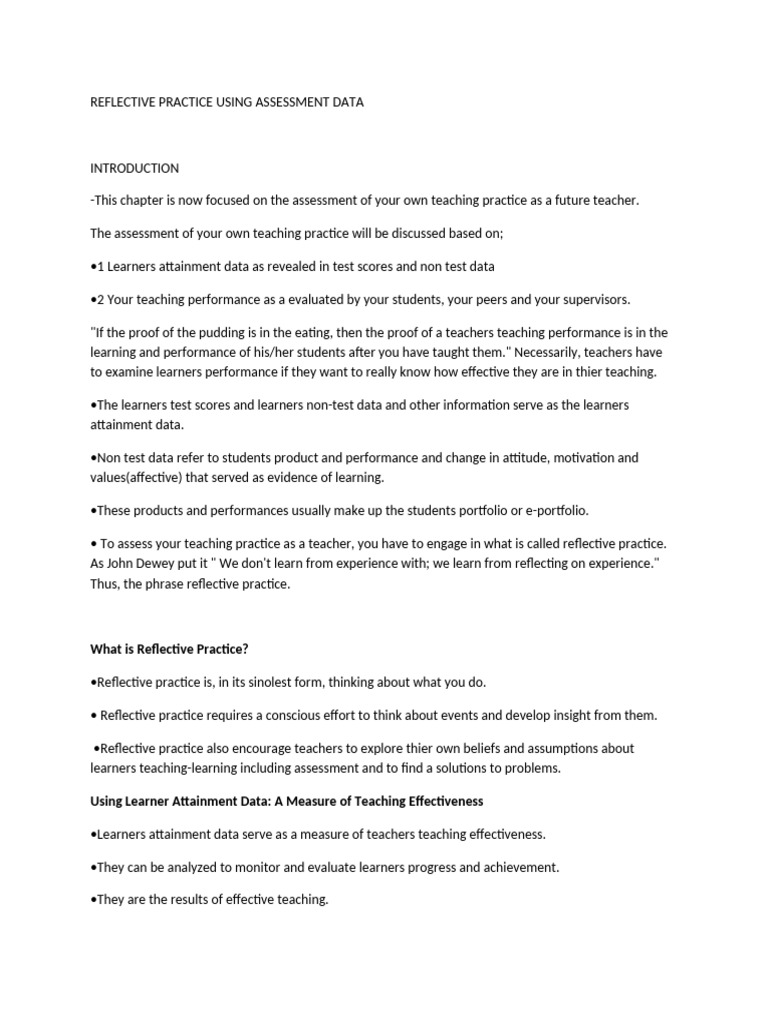 Reflective Practice for Teachers | PDF | Reflective Practice | Educational Assessment