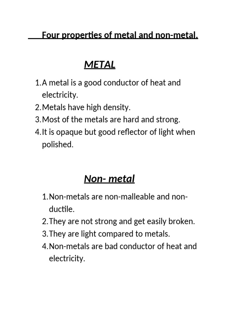Properties of Metals vs Non-Metals | PDF | Technology & Engineering