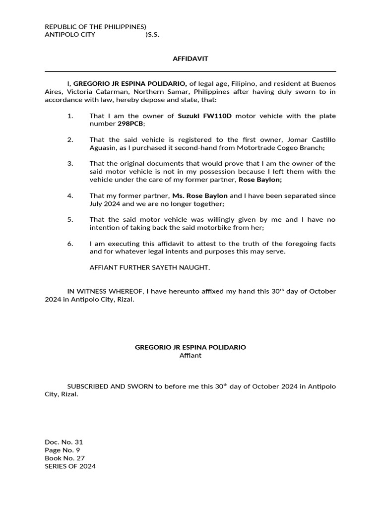 Affidavit of Donation | PDF