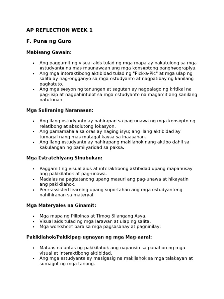 DLL Reflectionremarks AP Week 1 | PDF