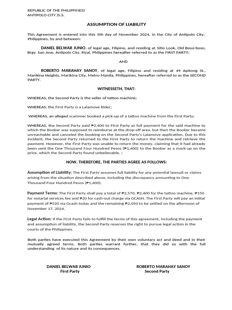 Assumption of Liability | PDF | Social Science