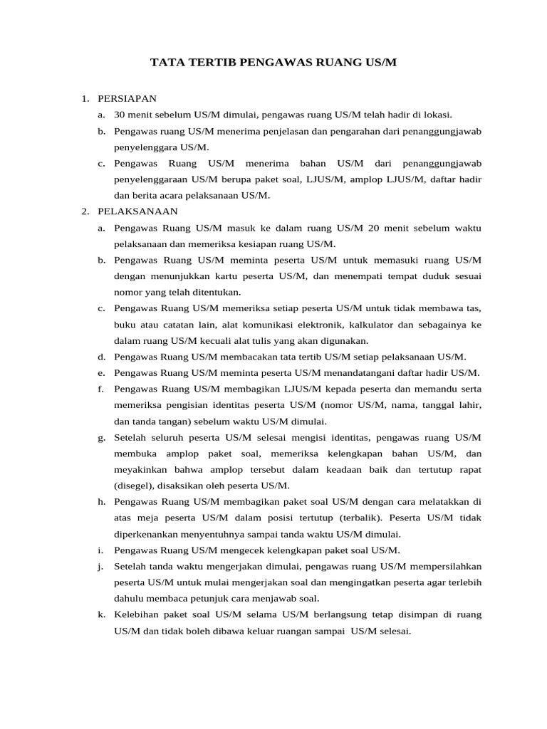 TATA TERTIB PENGAWAS RUANG US Dan PESERTA US | PDF