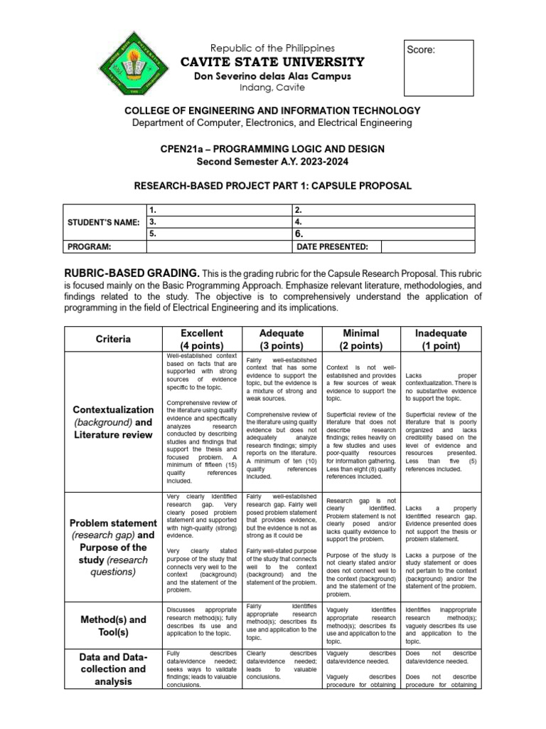 Cpen21a Capsule Proposal Rubrics and Guidelines | PDF | Data Analysis ...