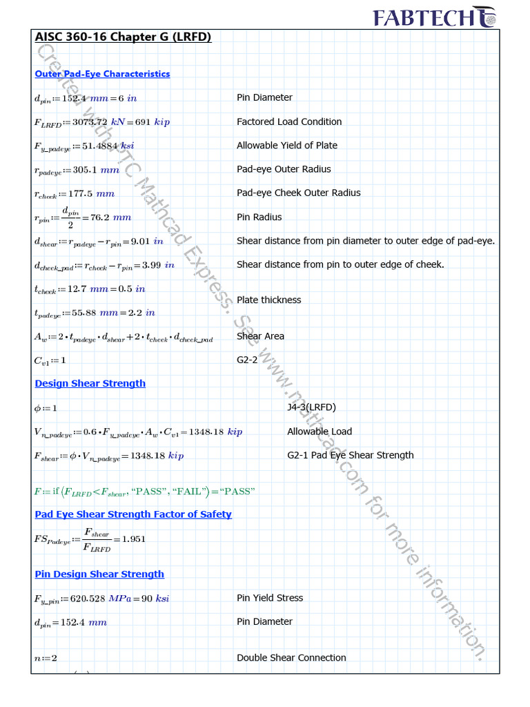 AISC 360-16 Pad-Eye Design Guide | PDF | Shear Stress | Solid Mechanics