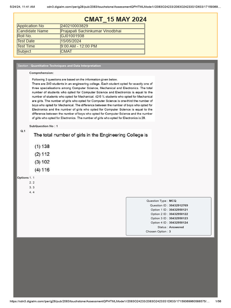 CMAT Answerkey | PDF | Multiple Choice | Research Methods
