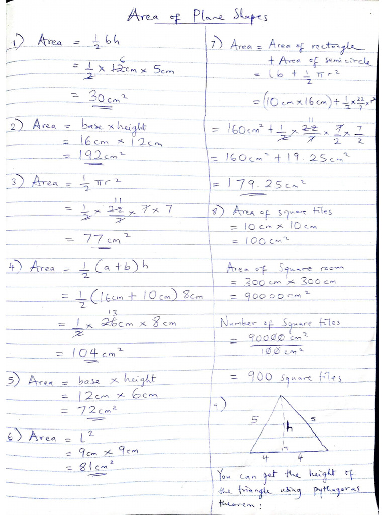 Area of Plane Shapes Correction | PDF