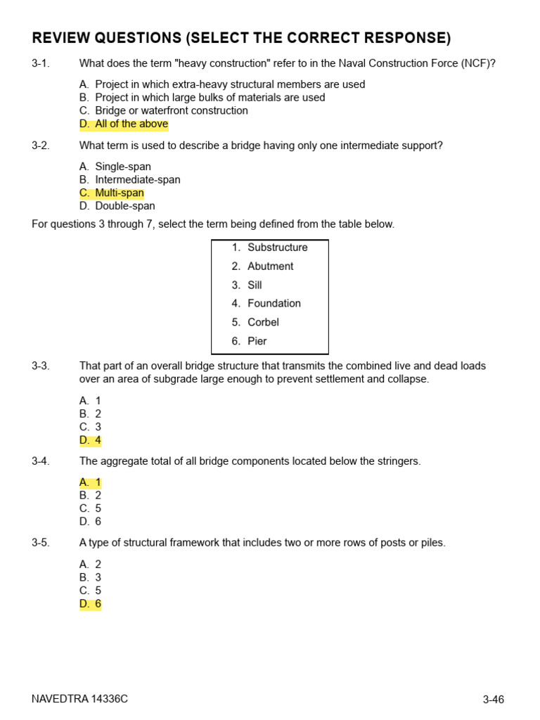 Review Questions (Select The Correct Response) : Single-Span Intermediate-Span | PDF ...