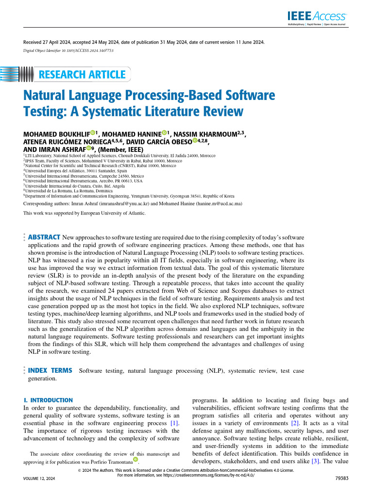 Natural Language Processing-Based Software Testing A Systematic ...