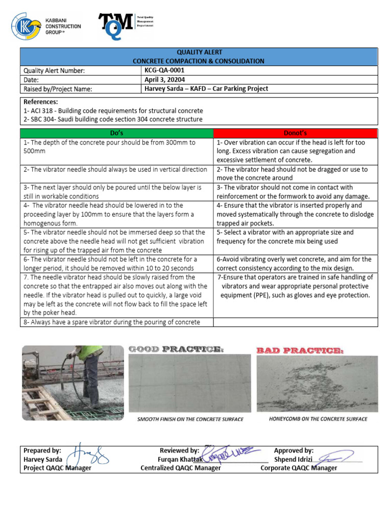 Quality Alert - KCG-QA-0001 | PDF | Concrete | Materials