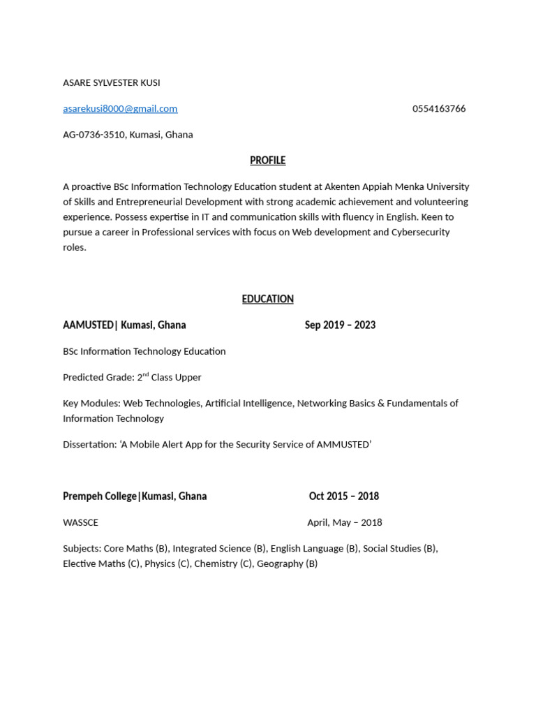 Resume/ CV Sample | PDF | Computing