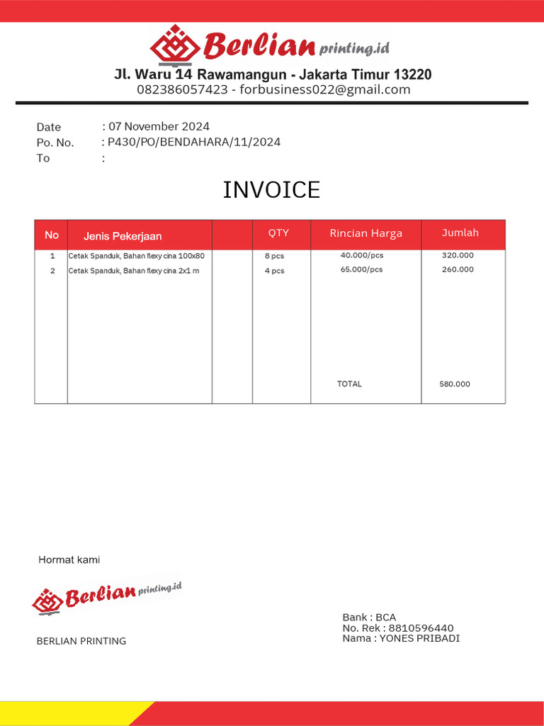 Invoice Cetak Spanduk | PDF