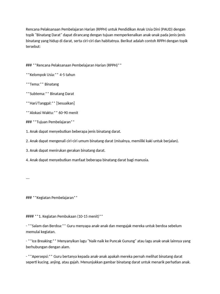 RPPH Topik Binatang | PDF