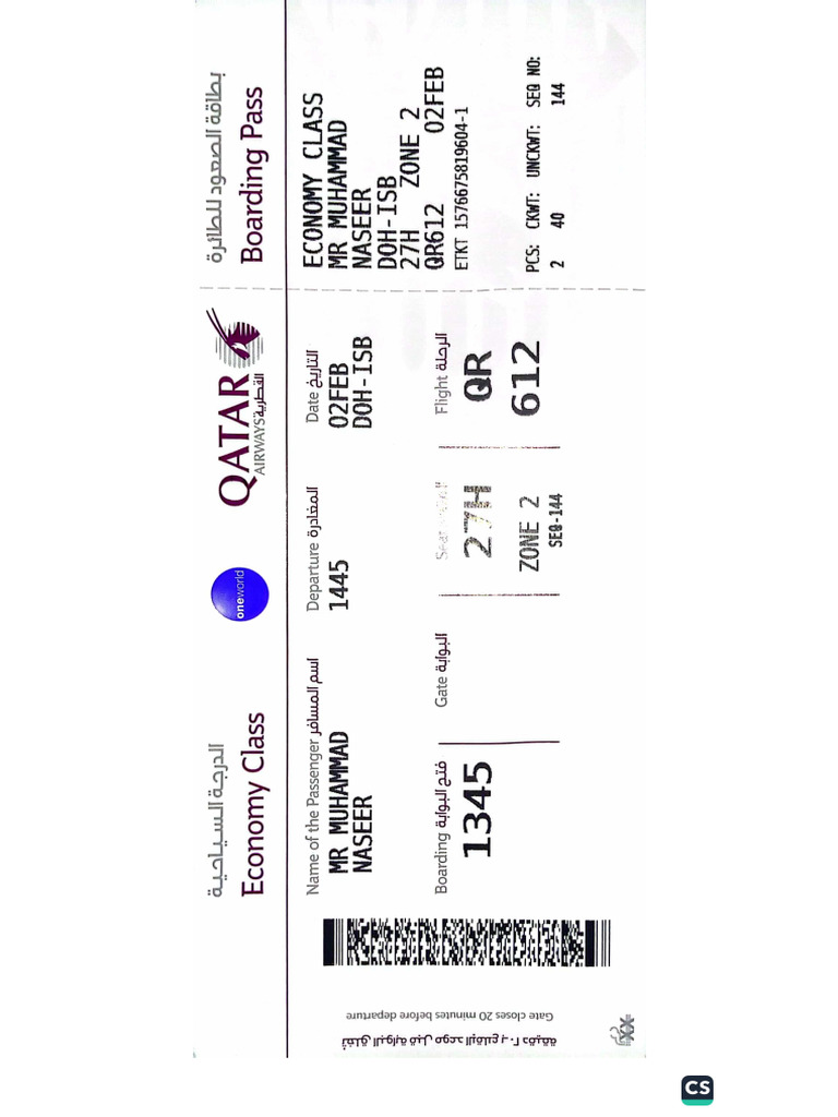 Muhammad Naseer - Boarding Pass & Compensation | PDF