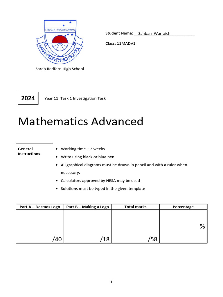 2024 Lol SRHS Yr11 Mathematics Advanced Maths Tas | PDF | Function ...