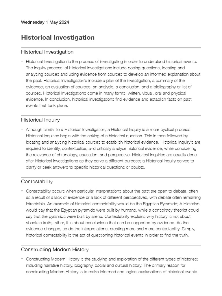 Historical Investigation | PDF | Inquiry | Reason
