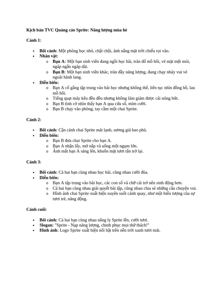 Kịch bản TVC Quảng cáo Sprite | PDF