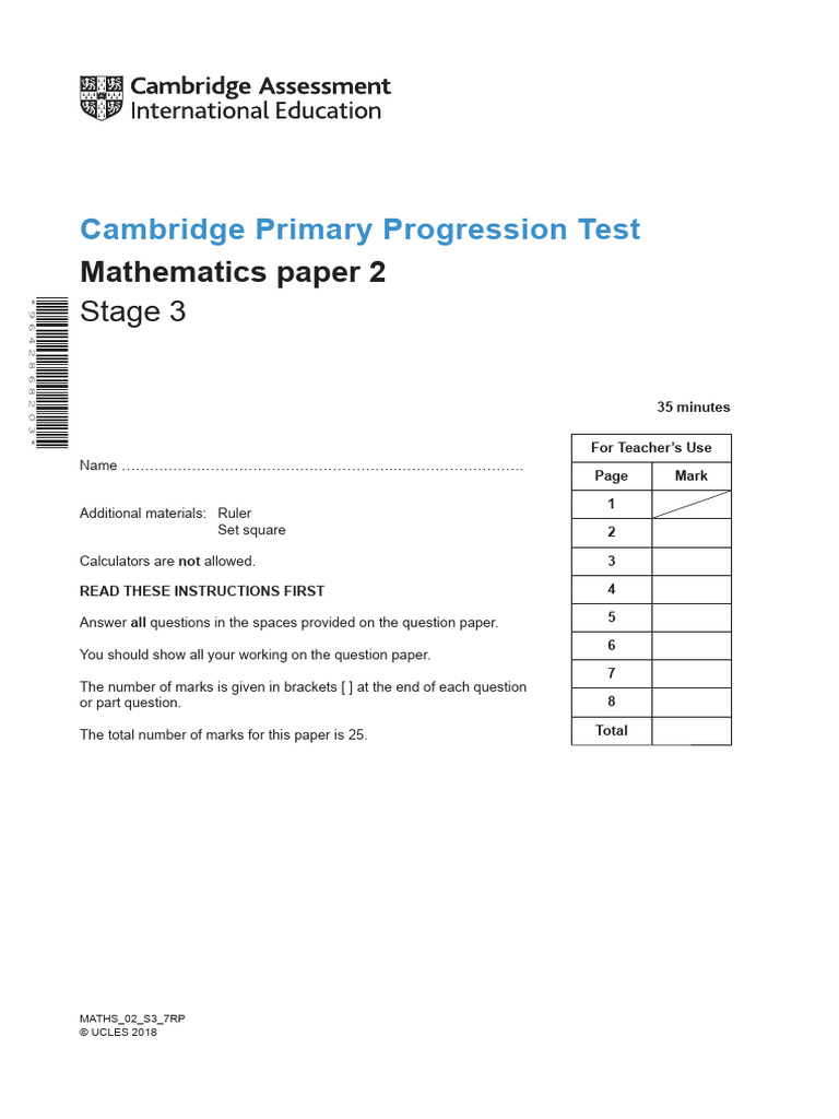 Cambridge Primary Maths Test Stage 3 | PDF | Teaching Mathematics