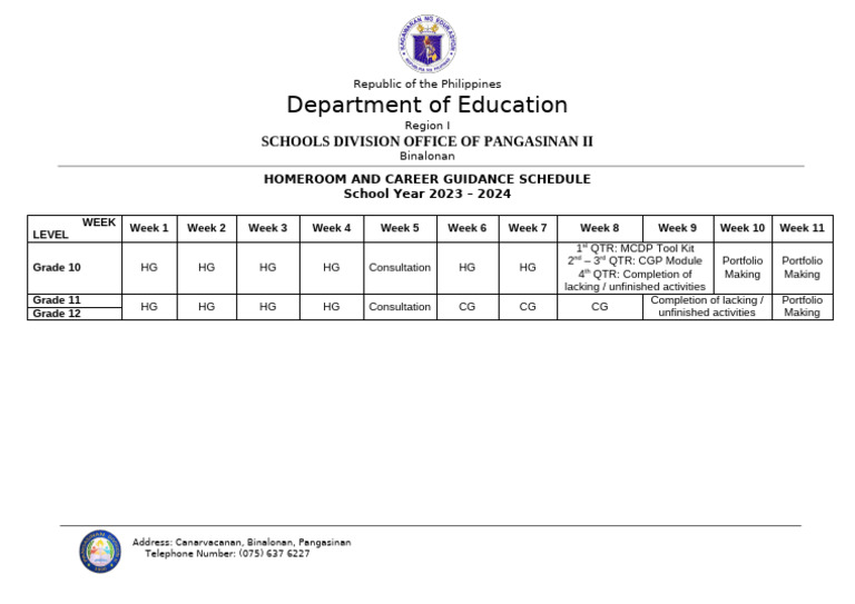 Homeroom & Career Guidance Schedule 2023 | PDF