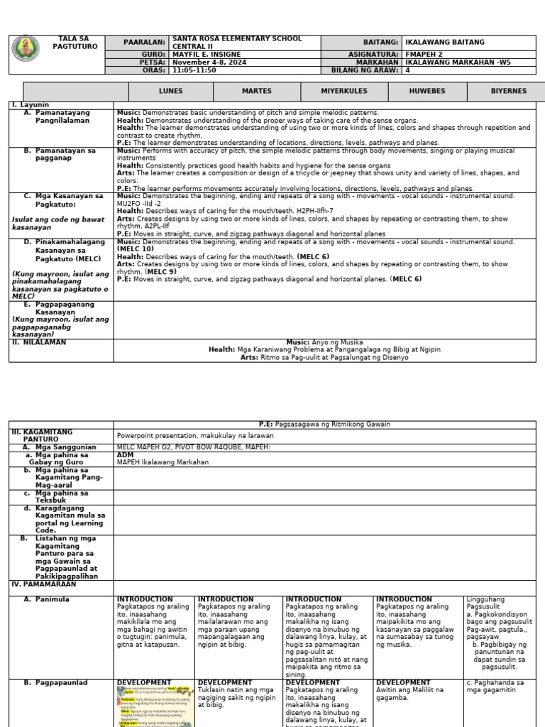 DLL - Mapeh 2 - Q2 - W5 | PDF