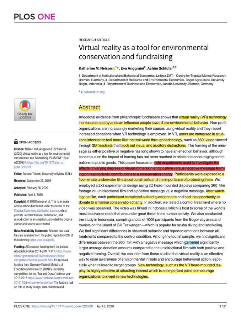 Virtual Reality As A Tool For Environmental Conservation and ...