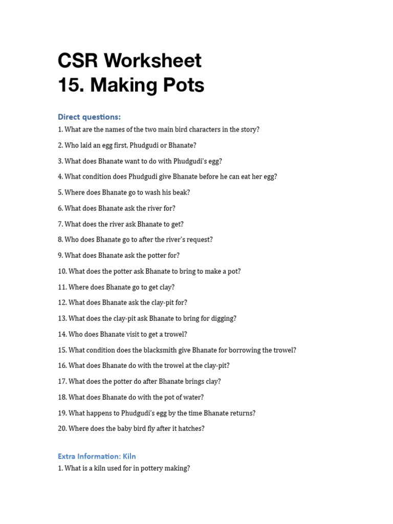 CSR Worksheet Making Pots | PDF