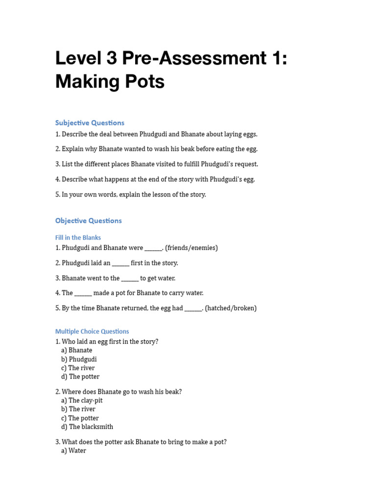 Children's Story Comprehension Quiz | PDF