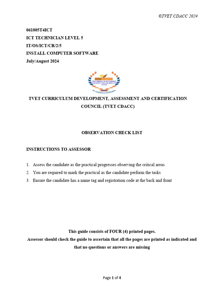 checklist_INSTALL COMPUTER SOFTWARE level 5 | PDF | Educational ...