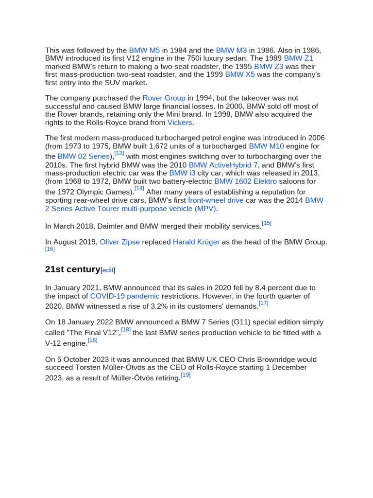 BMW's Evolution: Key Milestones and Innovations | PDF