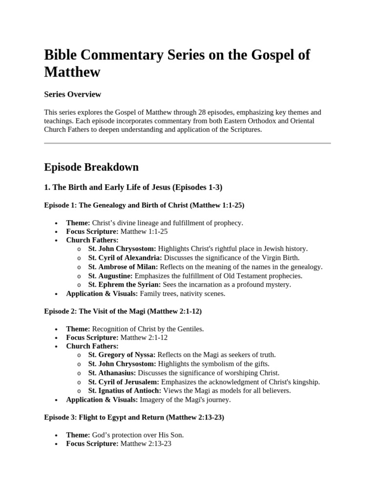 Gospel of Matthew Commentary Series | PDF | Church Fathers | Gospel Of ...
