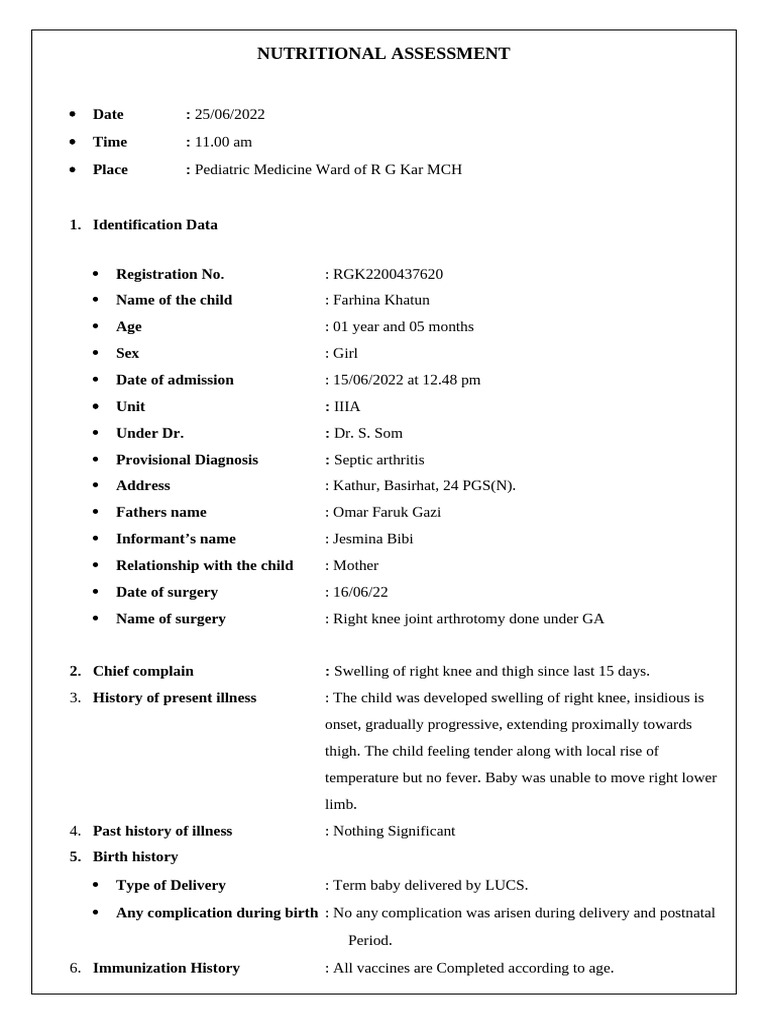 Pediatric Nutritional Assessment Report | PDF | Medical Specialties ...