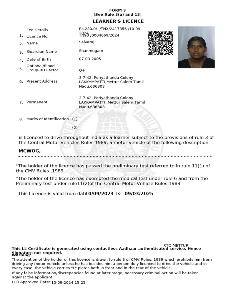 priya llr | PDF | Land Transport | Vehicles