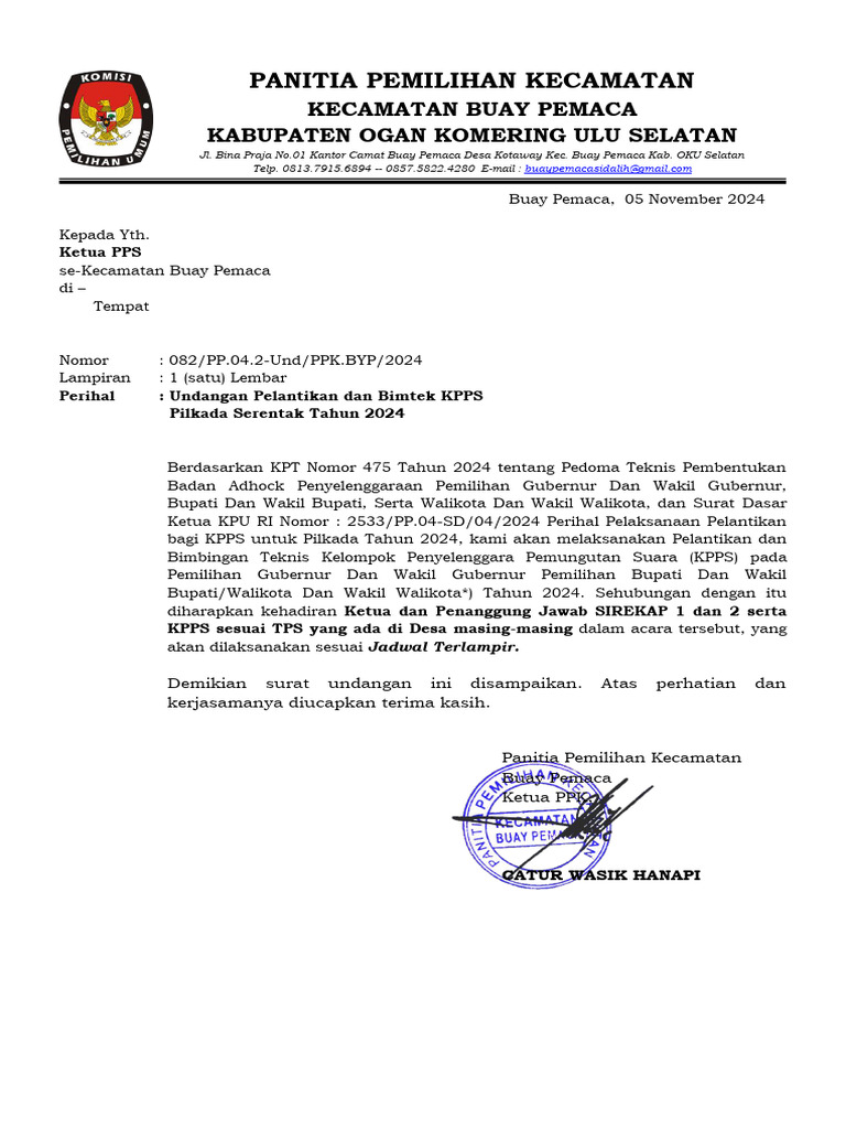 Undangan Pelantikan KPPS Pilkada 2024 | PDF