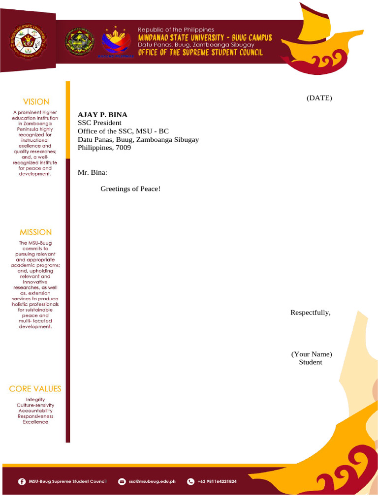 SSC President Greeting Letter | PDF