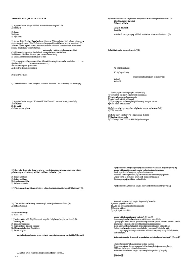AROMATERAPİ PDF Sorular | PDF