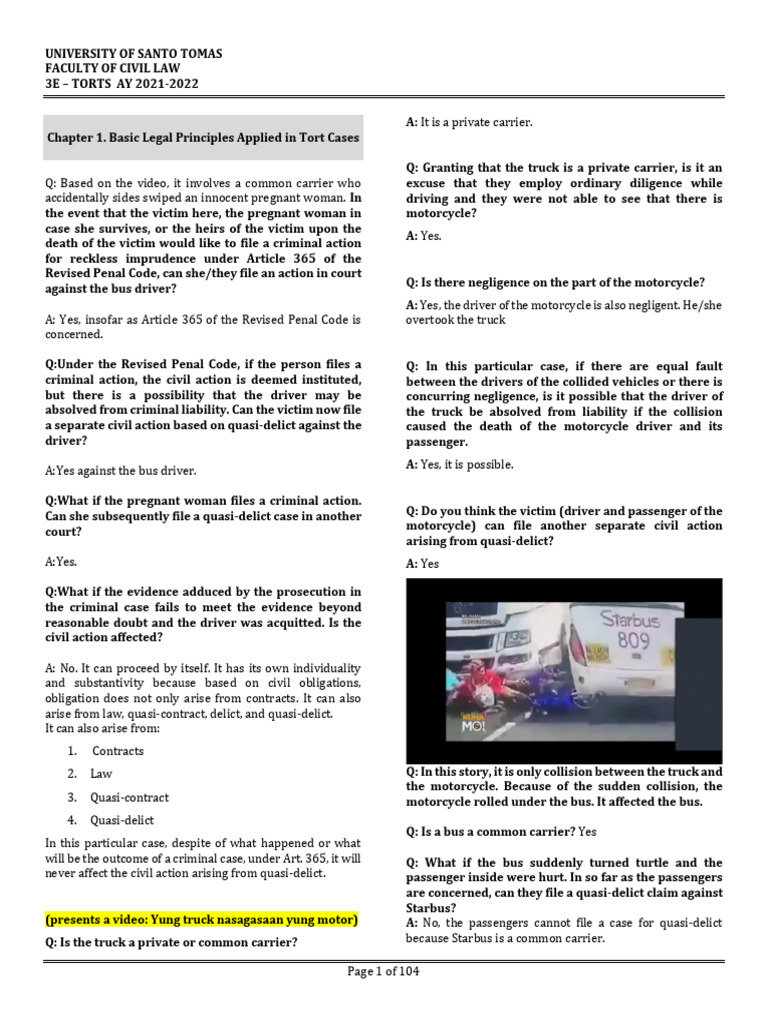 Quasi-Delict in Tort Law Cases | PDF | Tort | Damages