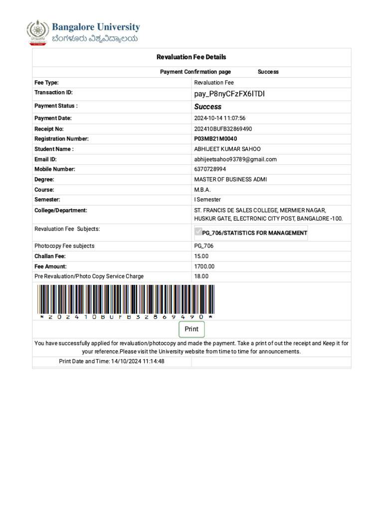 Revaluation Fee Payment Confirmation | PDF | Finance & Money Management