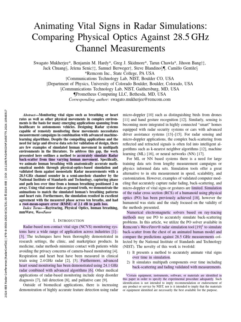 Animating Vital Signs in Radar Simulations Comparing Physical Optics ...