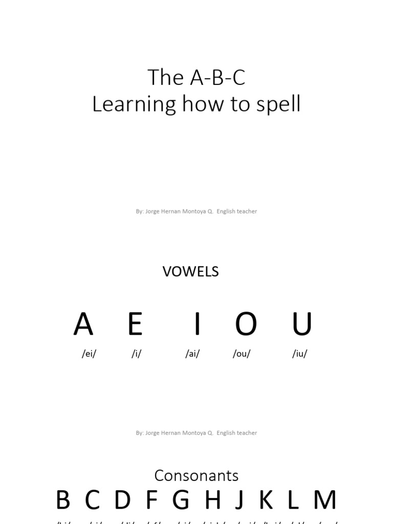 The A-B-C Learning How To Spell: By: Jorge Hernan Montoya Q. English ...