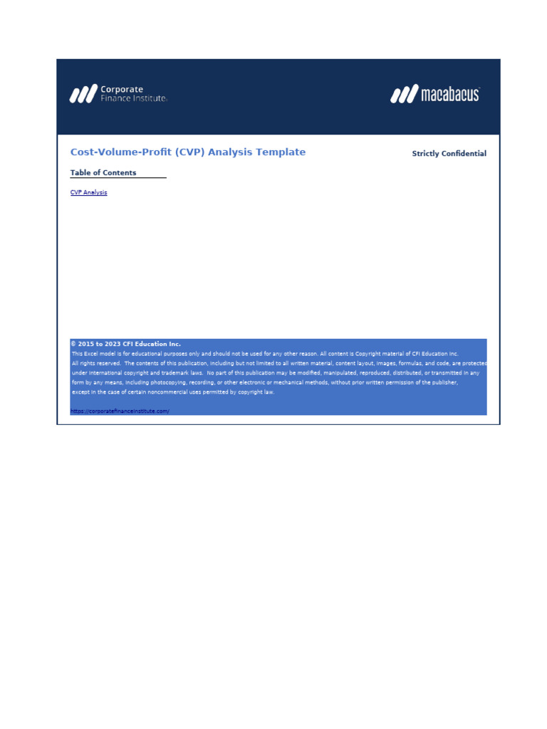 CFI CVP Analysis Template | PDF | Finance & Money Management