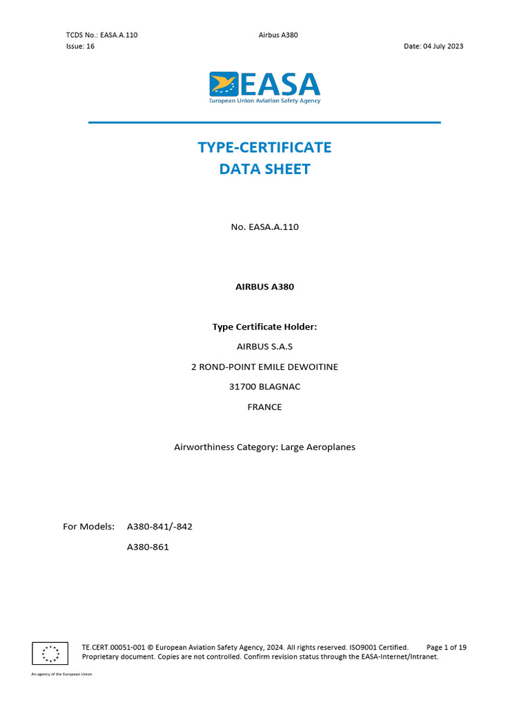 EASA Type Certificate Data Sheet: A380 | PDF | Landing Gear | Transport