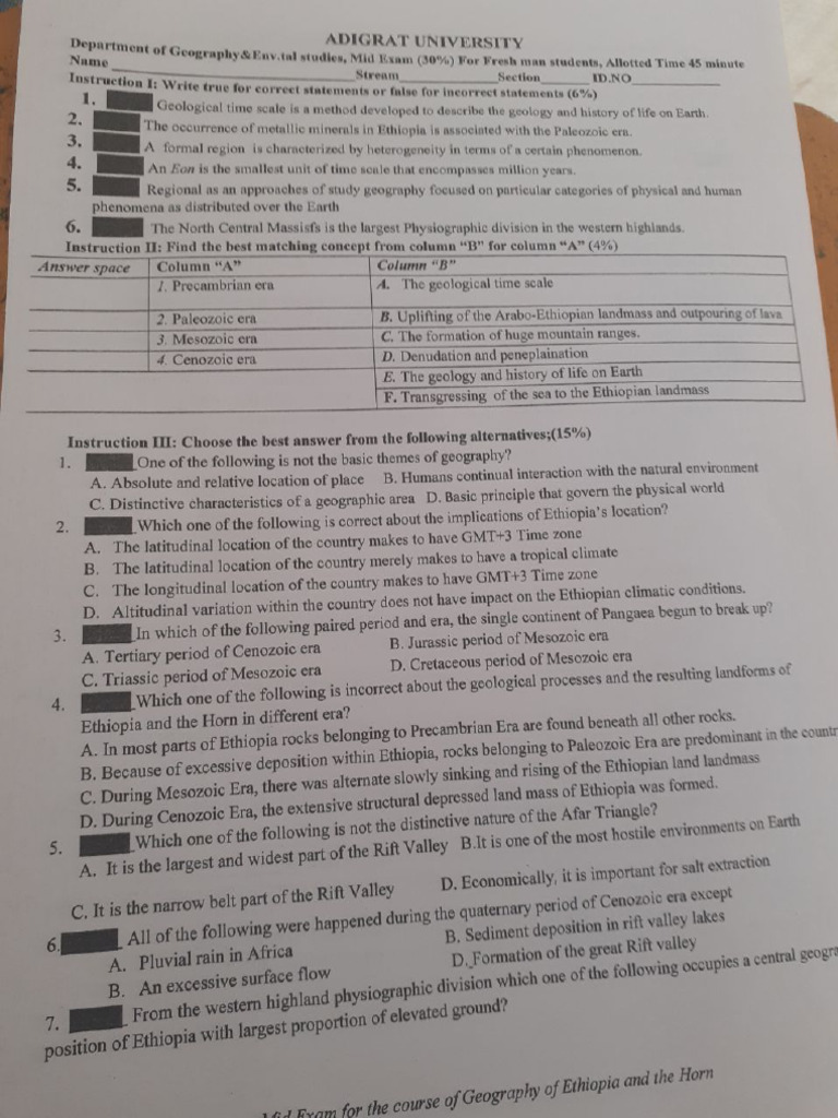 Geography Midterm Exam 7 (AdU) | PDF