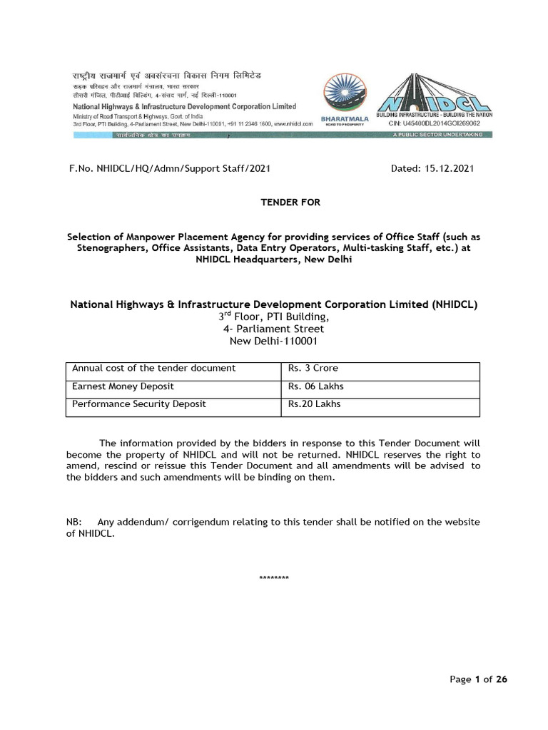 Tender of Support Staff 14.12.21 GeM Portal | PDF | Employment | Taxes