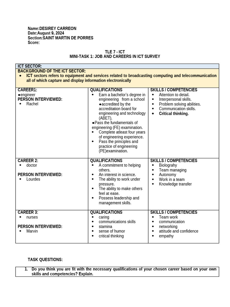 Tle Mini Task 1 Format With Answer | PDF | Information And ...
