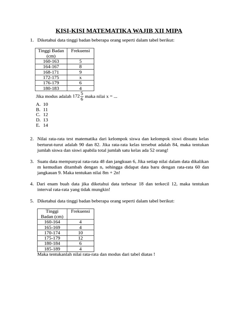 Kisi-Kisi MM Wajib Xii Mipa | PDF