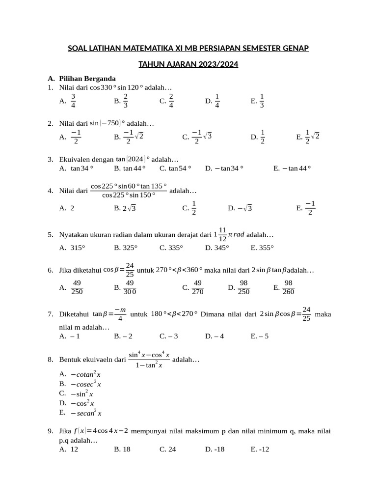 Soal Latihan Persiapan Semester Genap | PDF